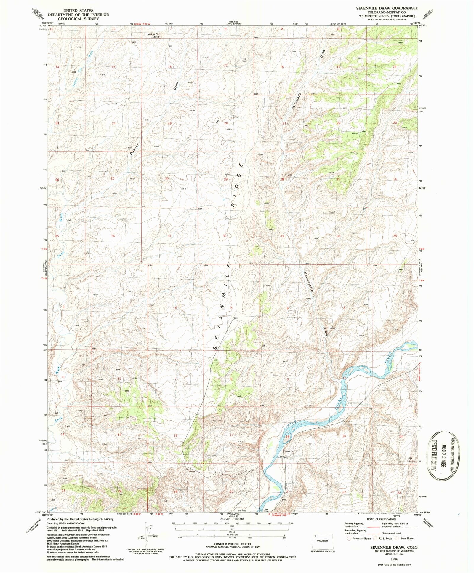 Classic USGS Sevenmile Draw Colorado 7.5'x7.5' Topo Map – MyTopo Map Store