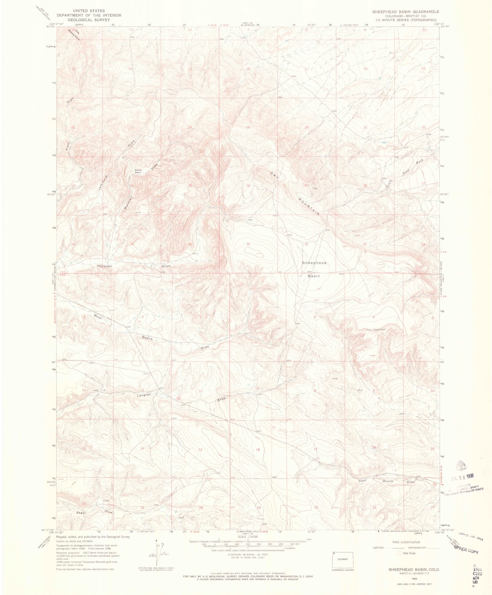 Classic USGS Sheephead Basin Colorado 7.5'x7.5' Topo Map – MyTopo Map Store