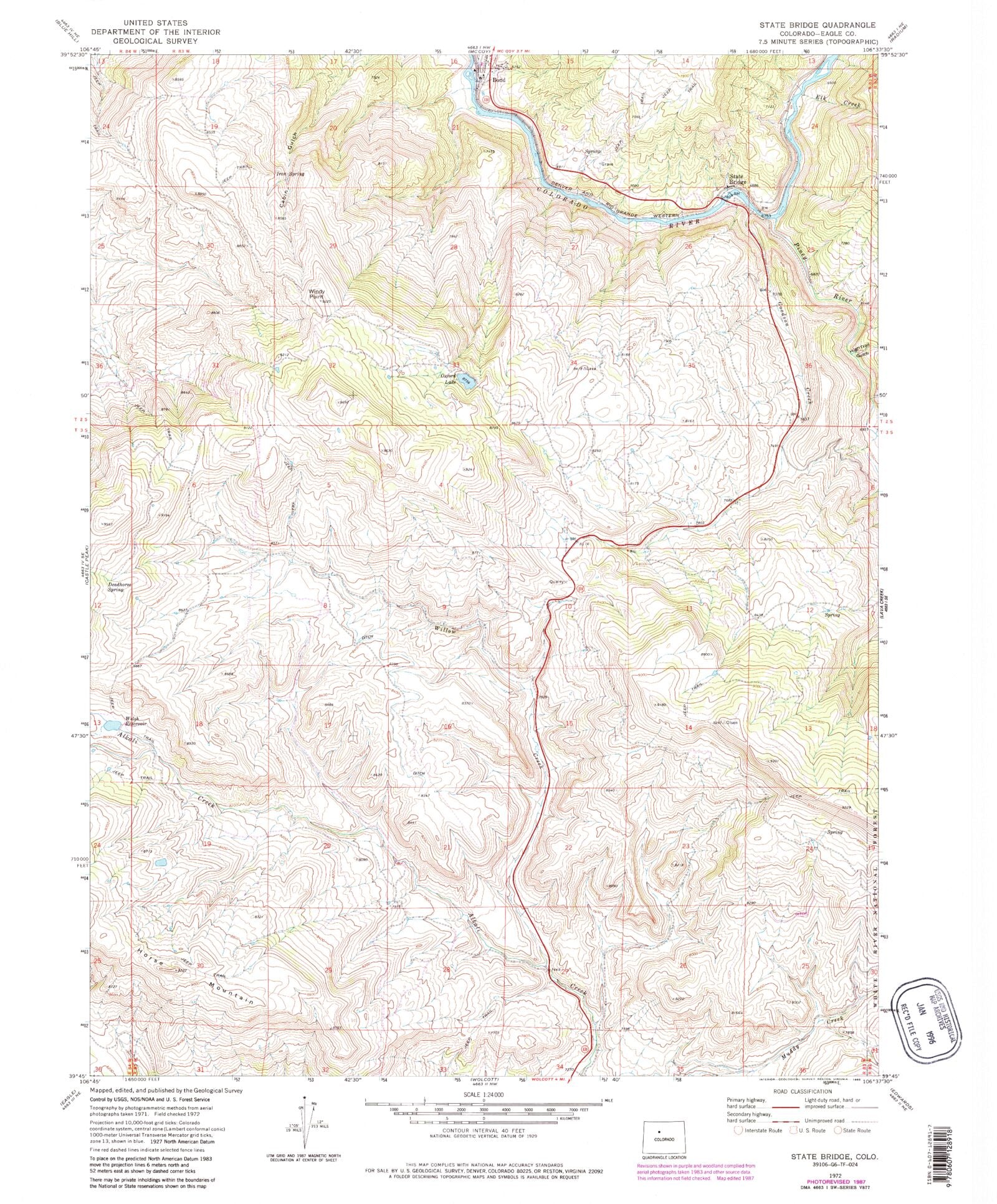 Classic USGS State Bridge Colorado 7.5'x7.5' Topo Map – MyTopo Map Store