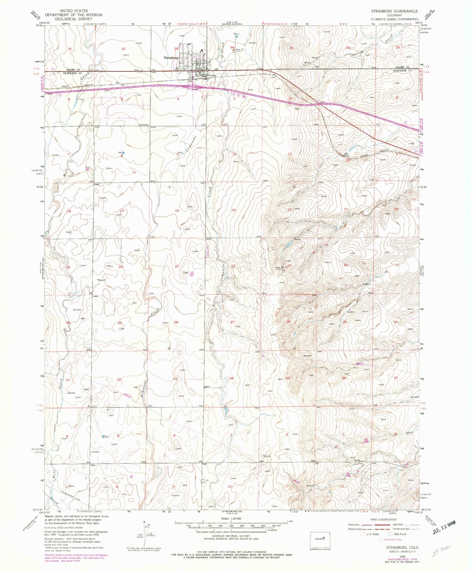 Classic USGS Strasburg Colorado 7.5'x7.5' Topo Map – MyTopo Map Store