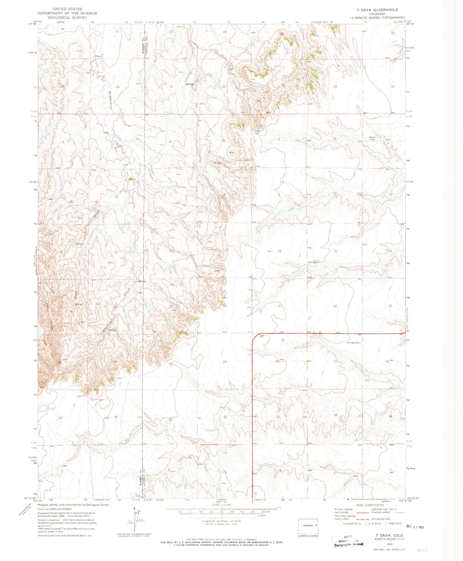 Classic USGS T Draw Colorado 7.5'x7.5' Topo Map – MyTopo Map Store