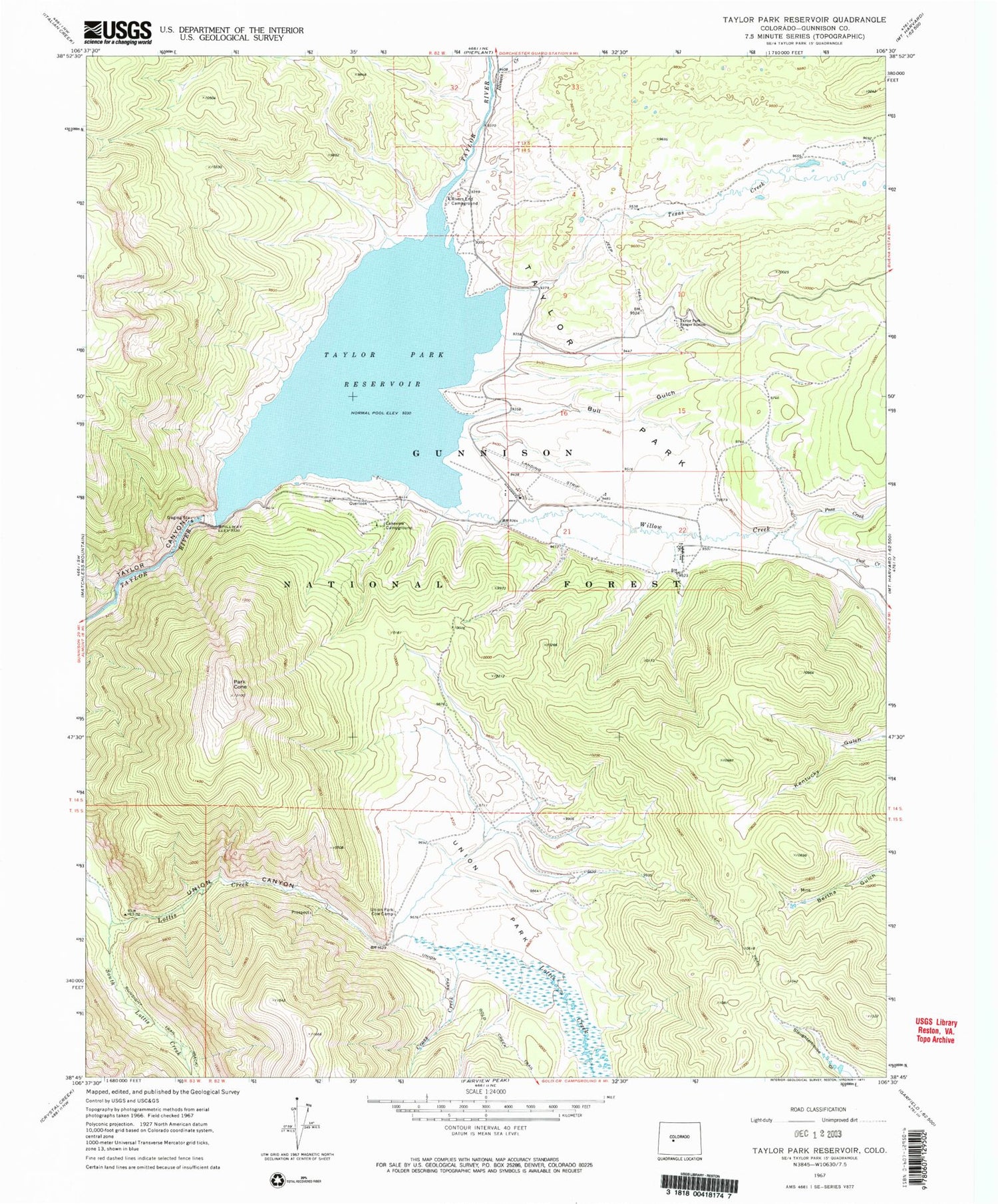 Classic USGS Taylor Park Reservoir Colorado 7.5'x7.5' Topo Map – MyTopo ...