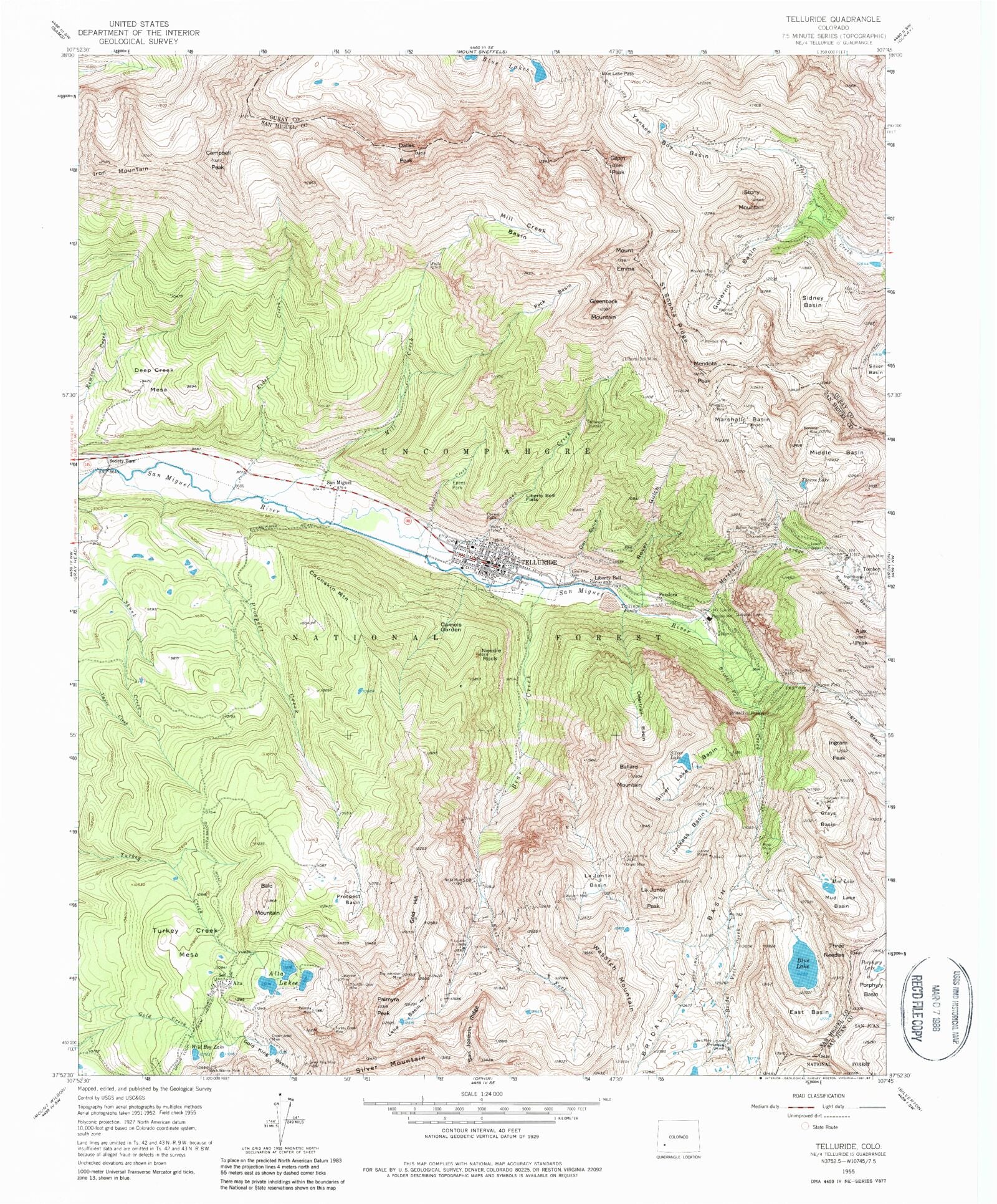 USGS Classic Telluride Colorado 7.5'x7.5' Topo Map – MyTopo Map Store