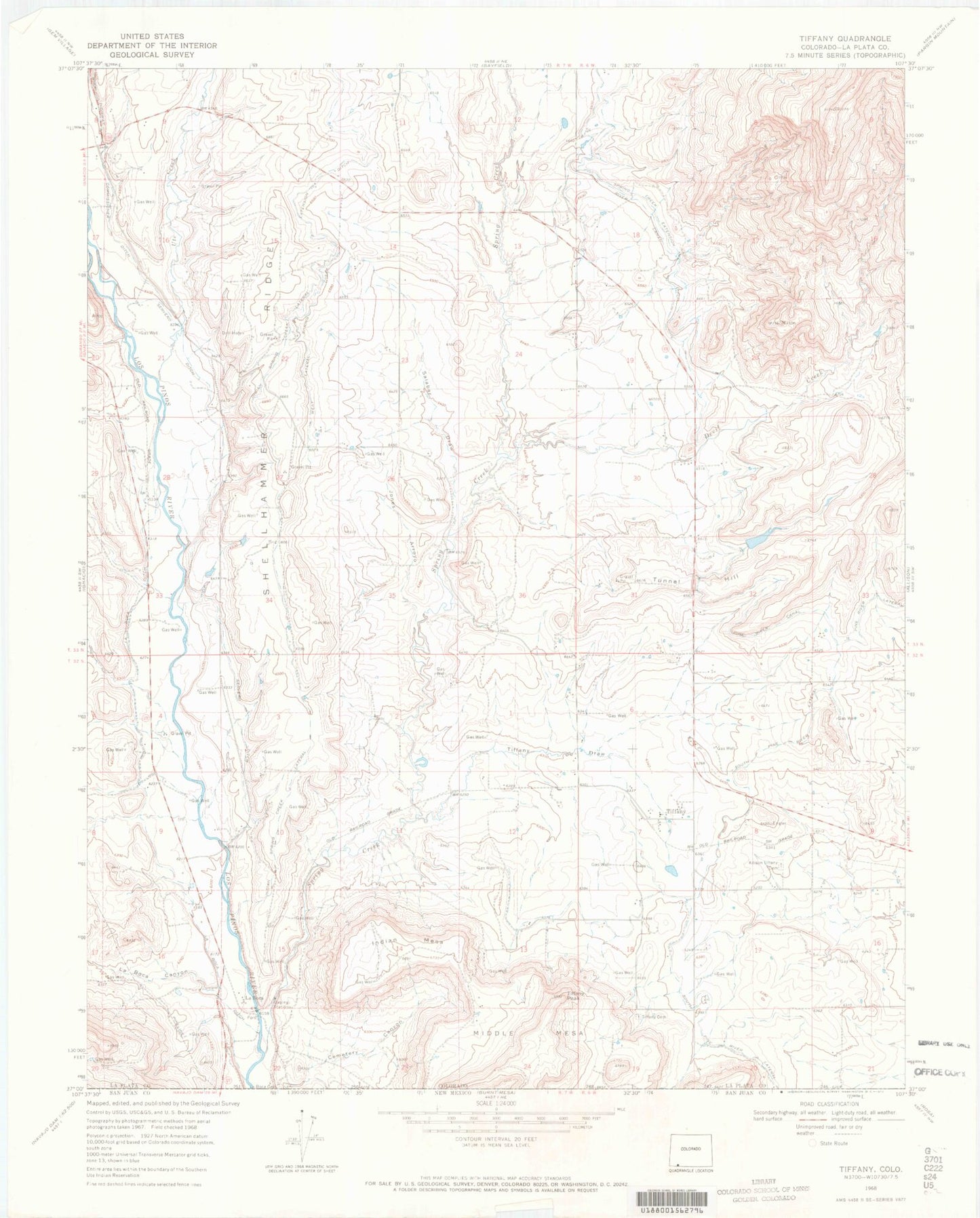 Classic USGS Tiffany Colorado 7.5'x7.5' Topo Map – MyTopo Map Store