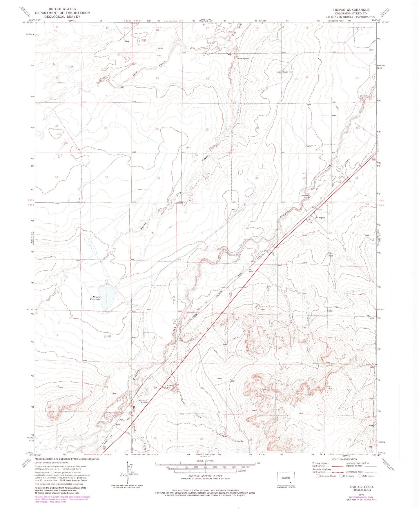 Classic USGS Timpas Colorado 7.5'x7.5' Topo Map – MyTopo Map Store