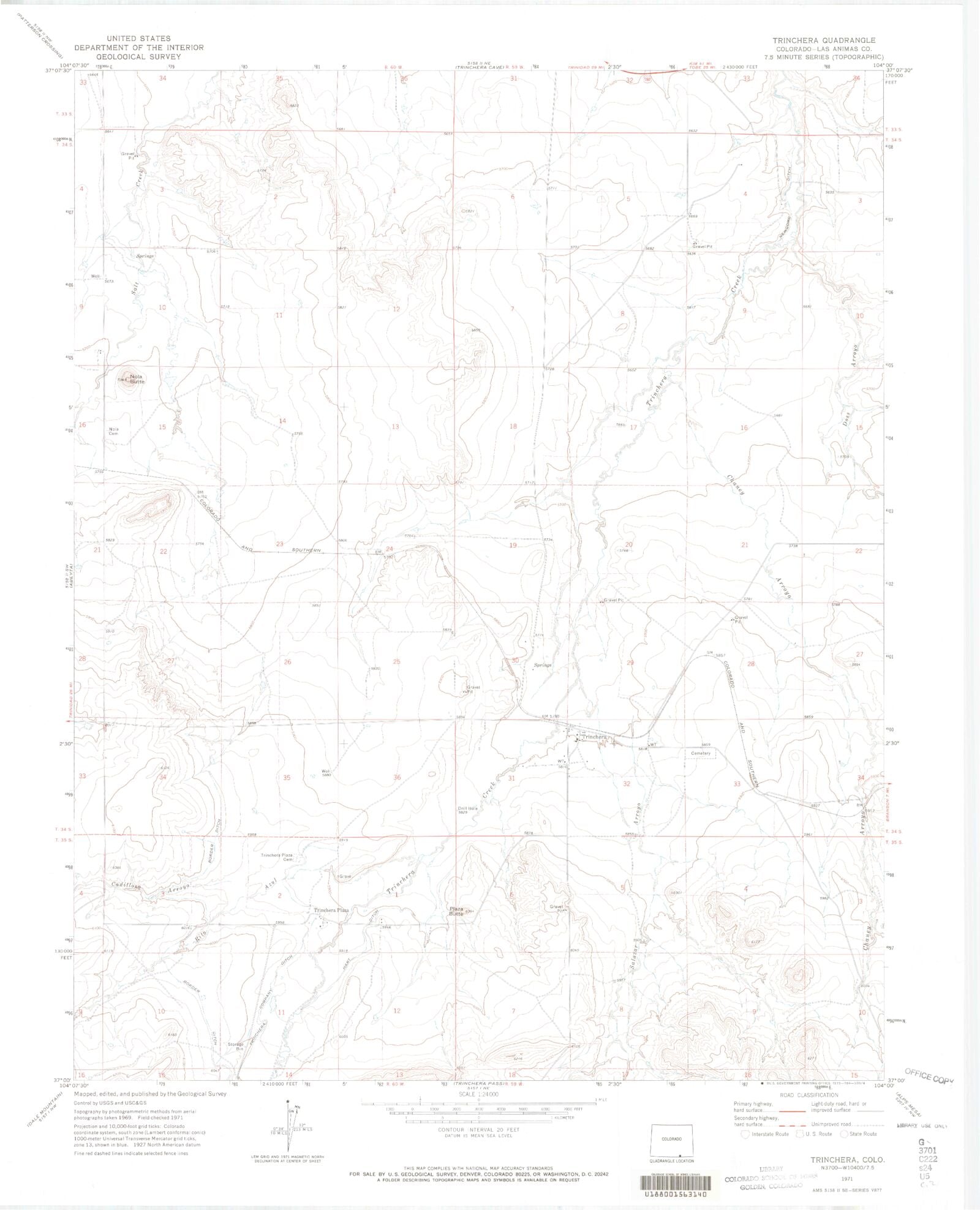 Classic USGS Trinchera Colorado 7.5'x7.5' Topo Map – MyTopo Map Store