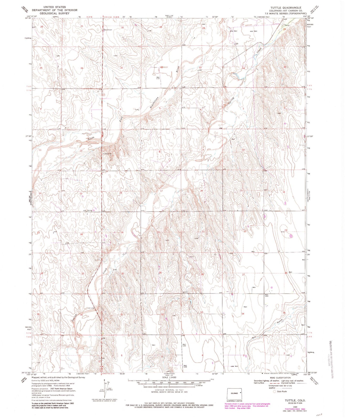 Classic USGS Tuttle Colorado 7.5'x7.5' Topo Map – MyTopo Map Store