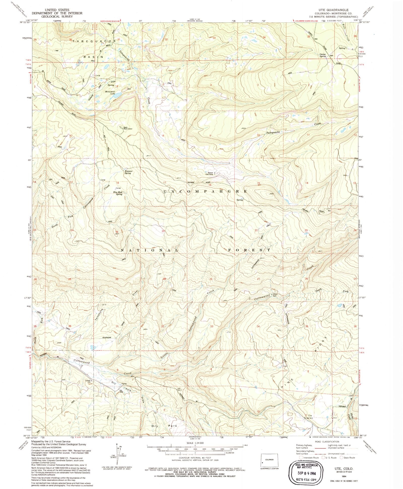 Classic USGS Ute Colorado 7.5'x7.5' Topo Map – MyTopo Map Store