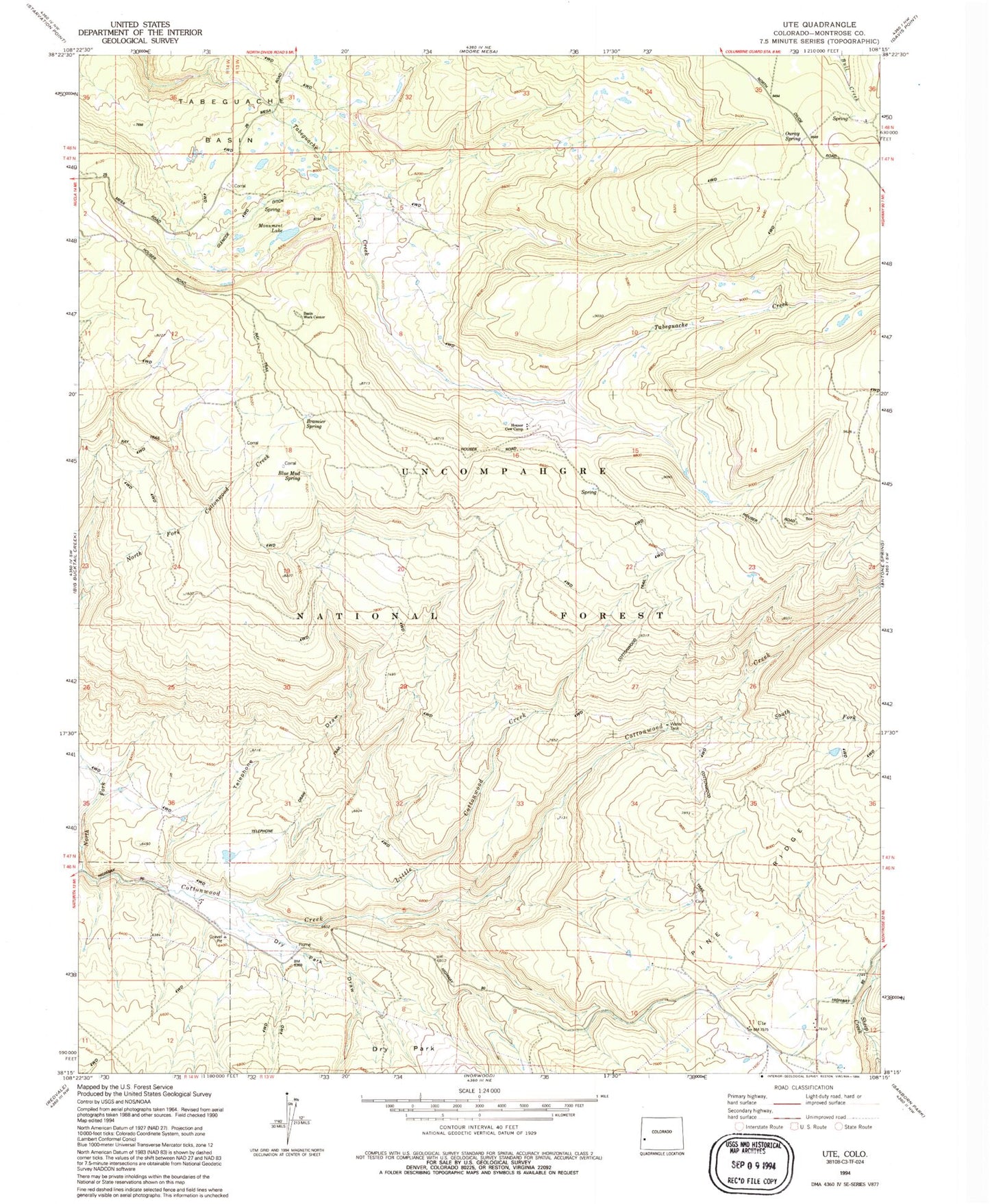 Classic USGS Ute Colorado 7.5'x7.5' Topo Map – MyTopo Map Store