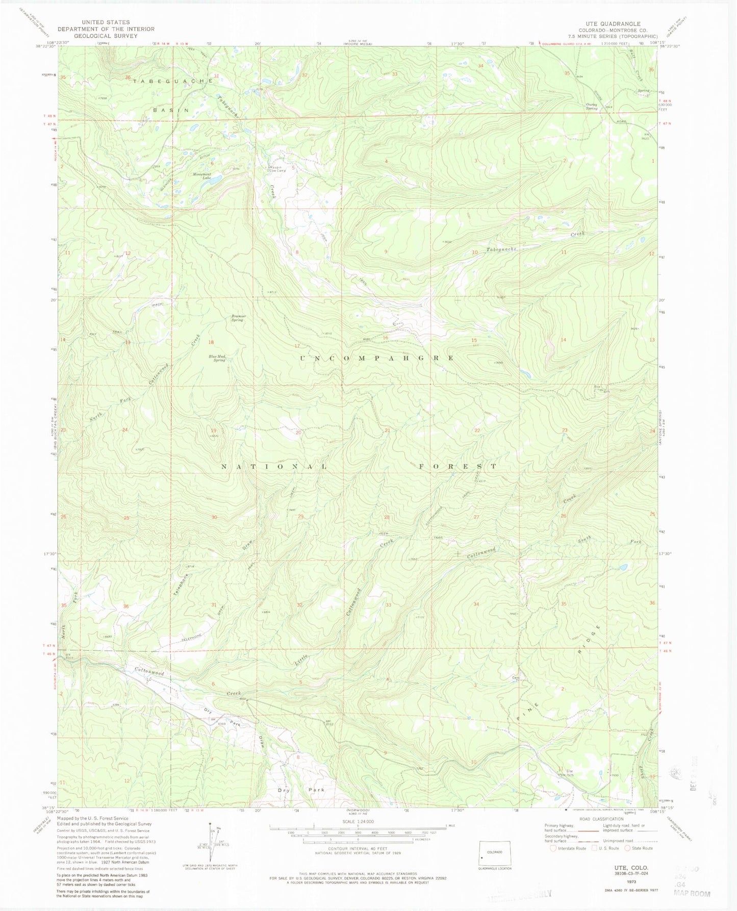 Classic USGS Ute Colorado 7.5'x7.5' Topo Map – MyTopo Map Store
