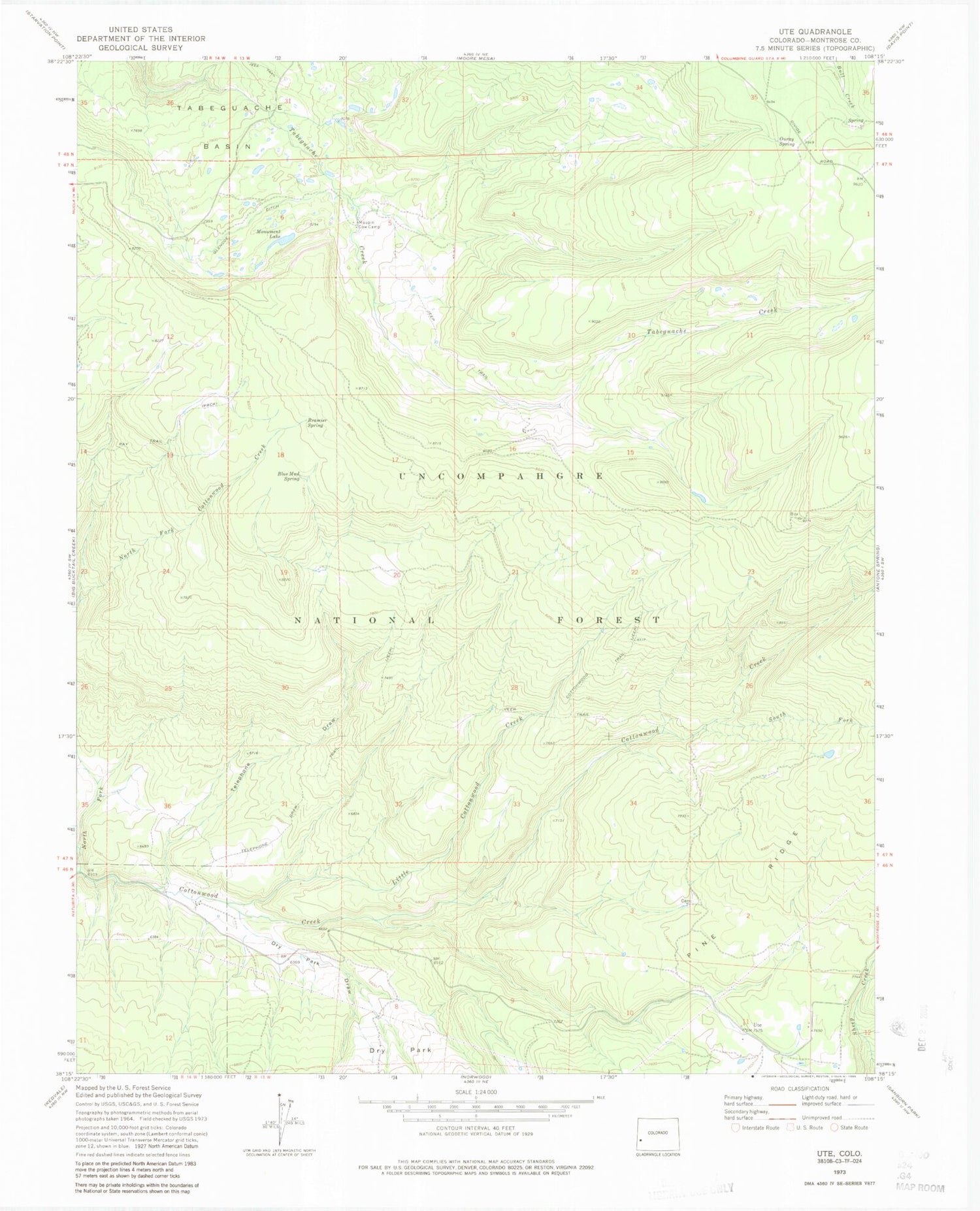 Classic USGS Ute Colorado 7.5'x7.5' Topo Map – MyTopo Map Store