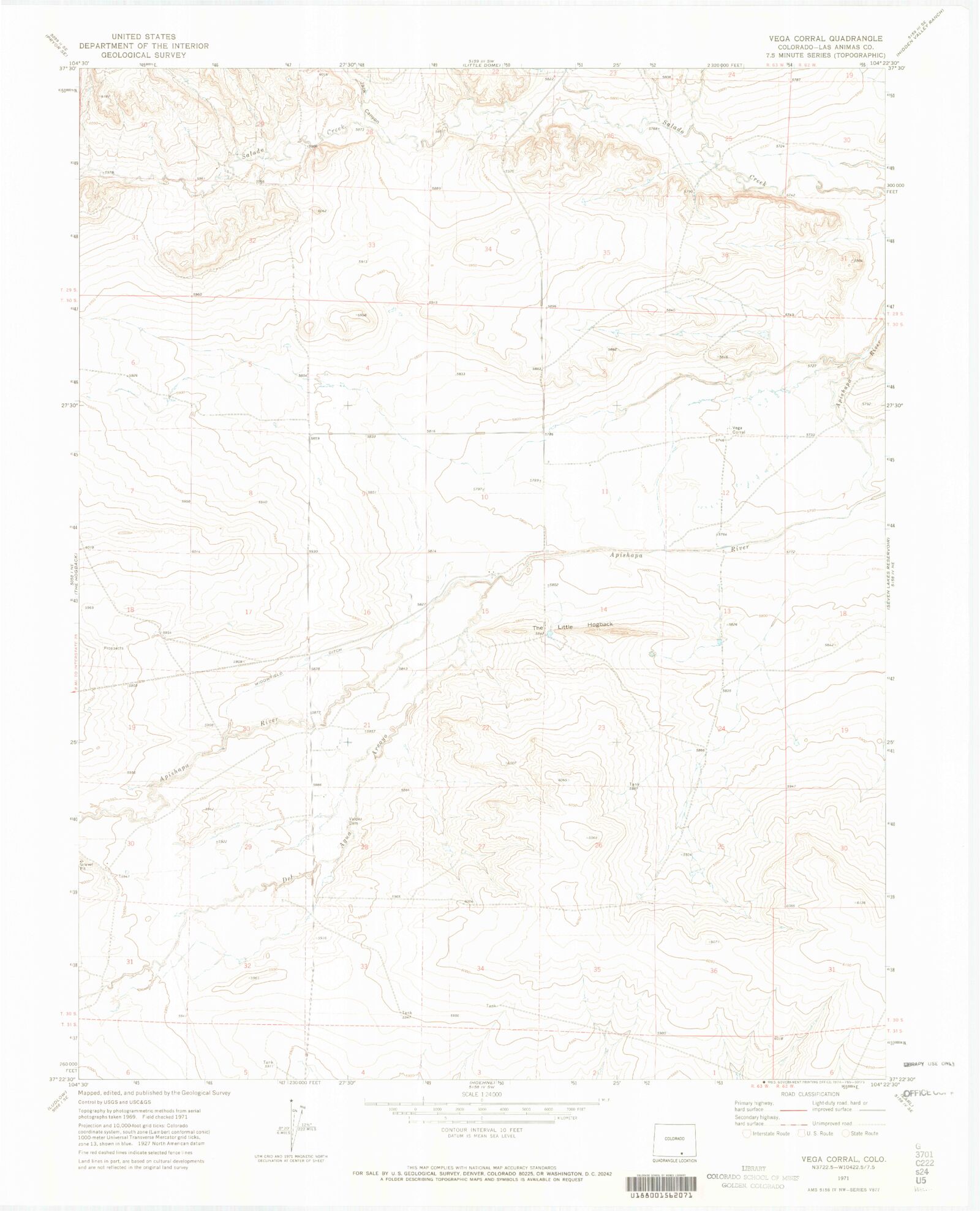 Classic USGS Vega Corral Colorado 7.5'x7.5' Topo Map – MyTopo Map Store