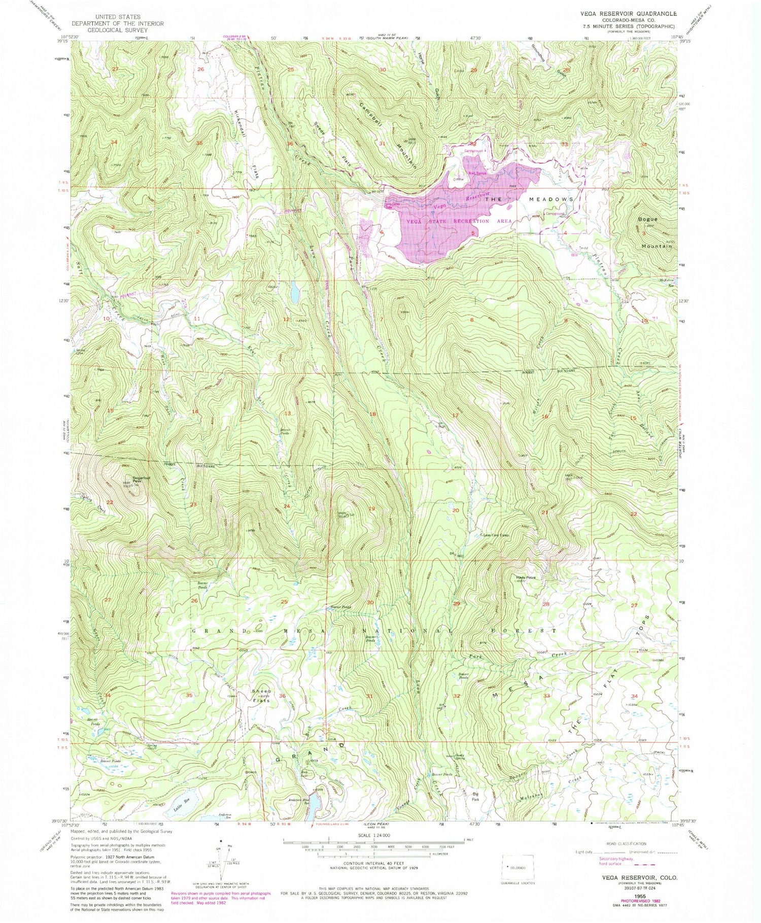 Classic USGS Vega Reservoir Colorado 7.5'x7.5' Topo Map – MyTopo Map Store