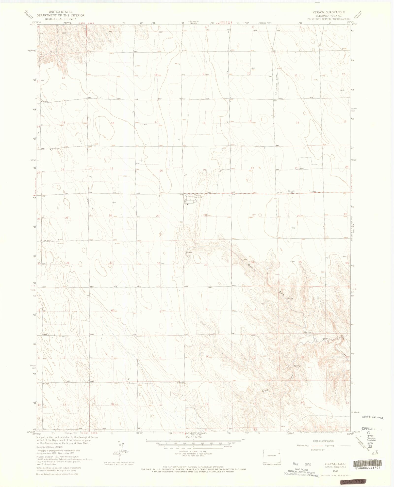 Classic USGS Vernon Colorado 7.5'x7.5' Topo Map – MyTopo Map Store