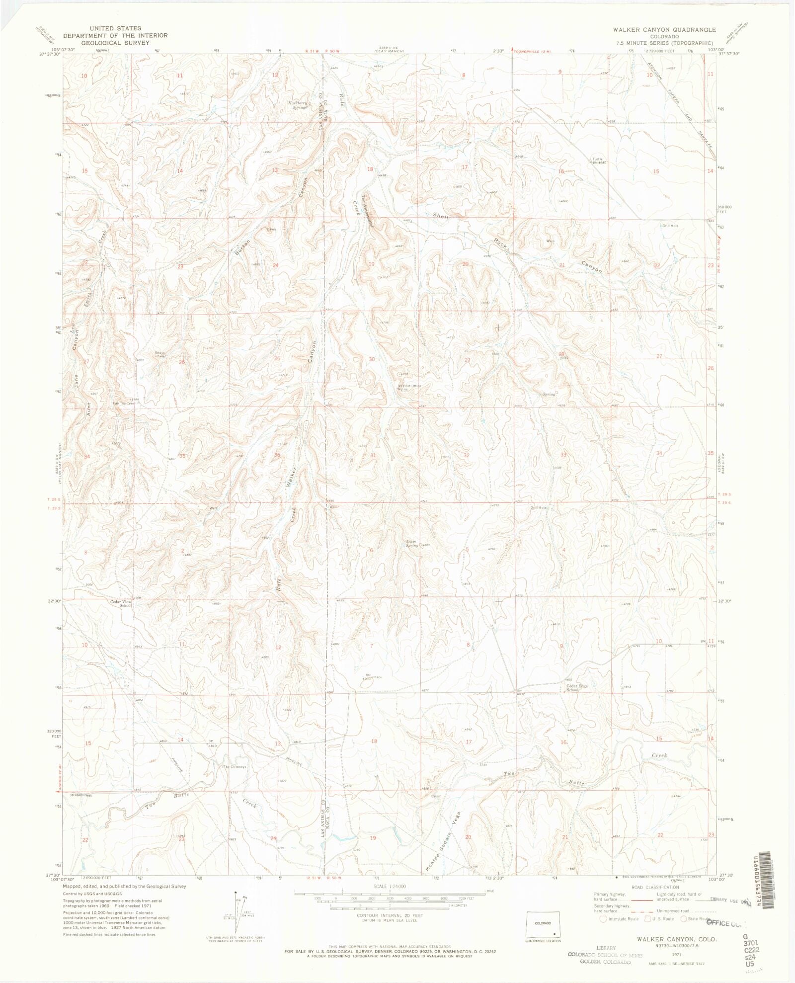 Classic USGS Walker Canyon Colorado 7.5'x7.5' Topo Map – MyTopo Map Store