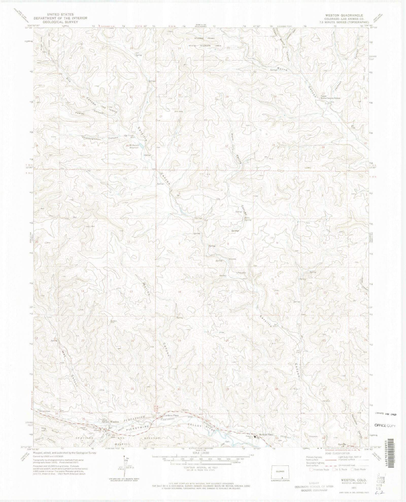 Classic USGS Weston Colorado 7.5'x7.5' Topo Map – MyTopo Map Store