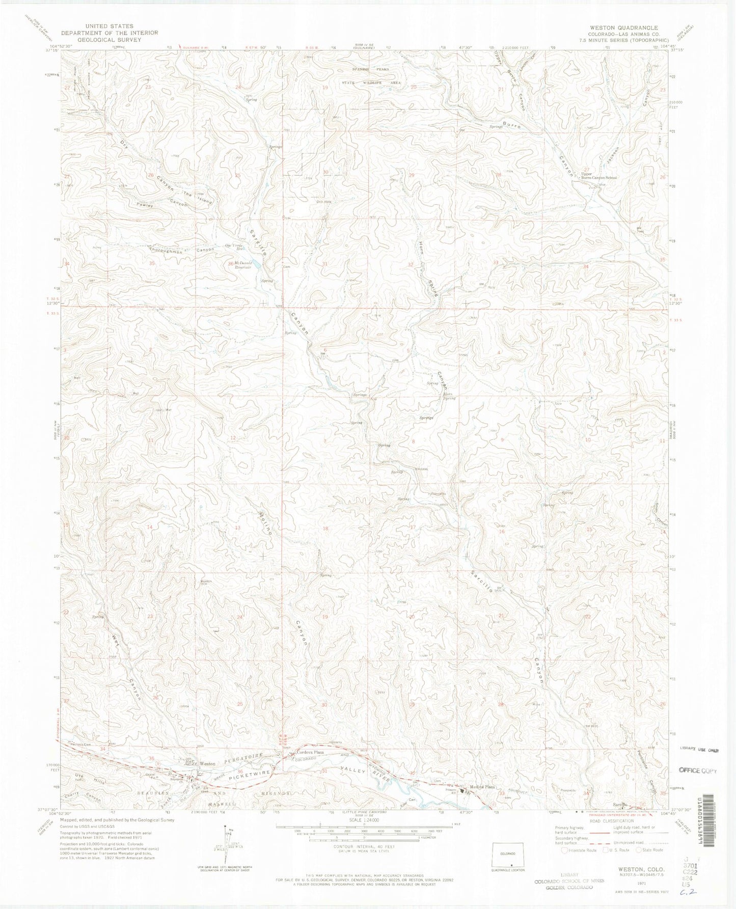 Classic USGS Weston Colorado 7.5'x7.5' Topo Map – MyTopo Map Store