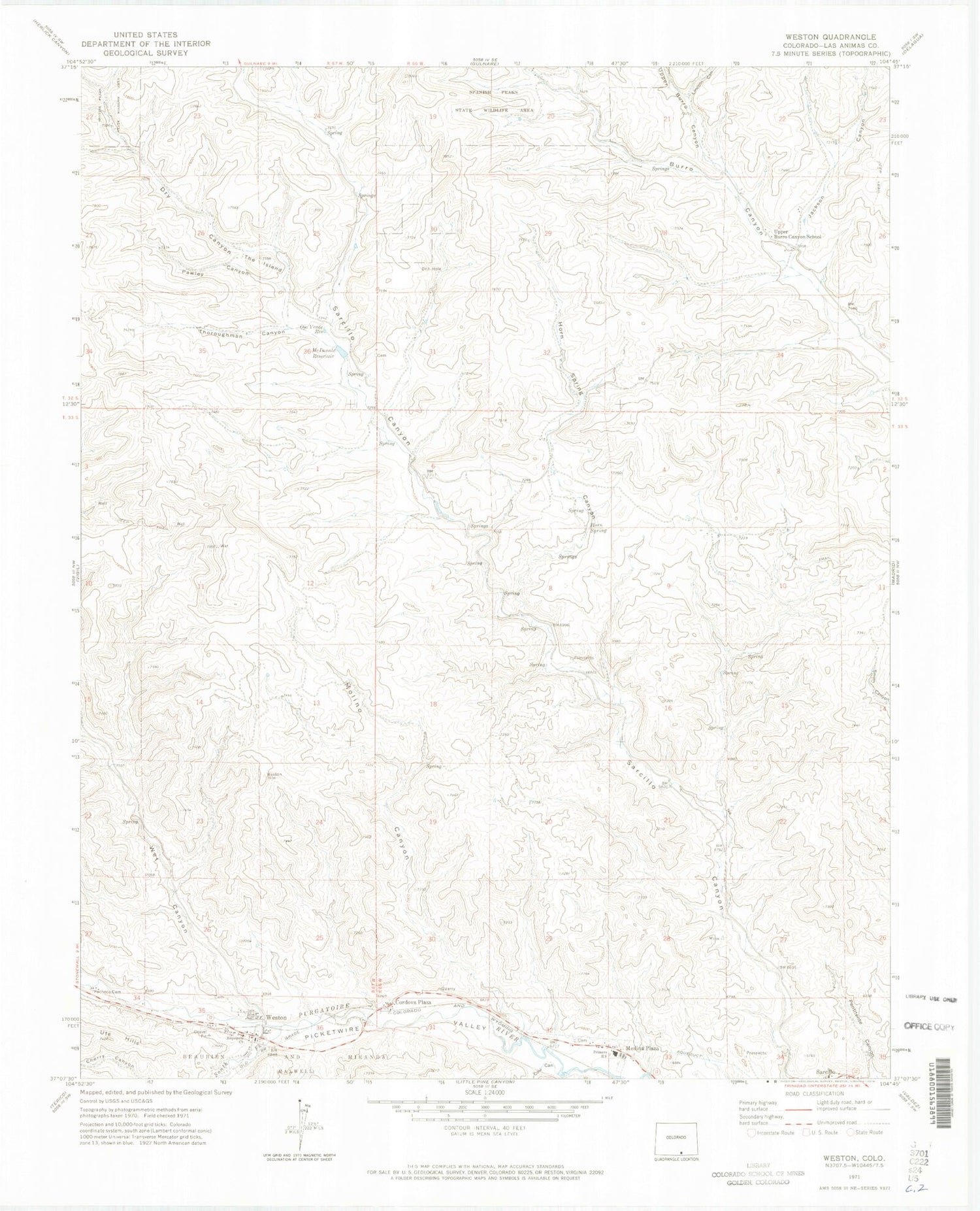 Classic USGS Weston Colorado 7.5'x7.5' Topo Map – MyTopo Map Store