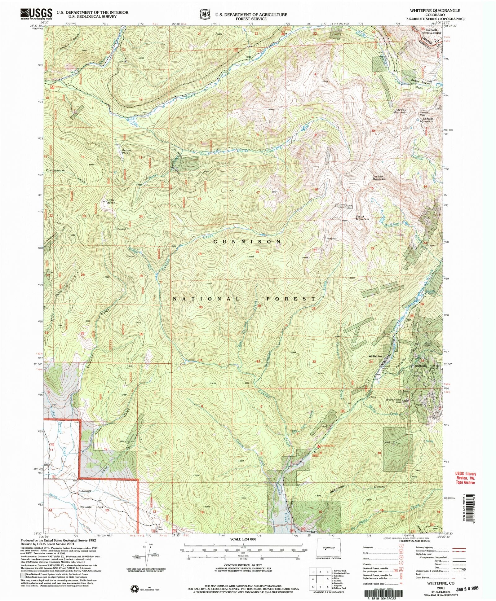 Classic USGS Whitepine Colorado 7.5'x7.5' Topo Map – MyTopo Map Store