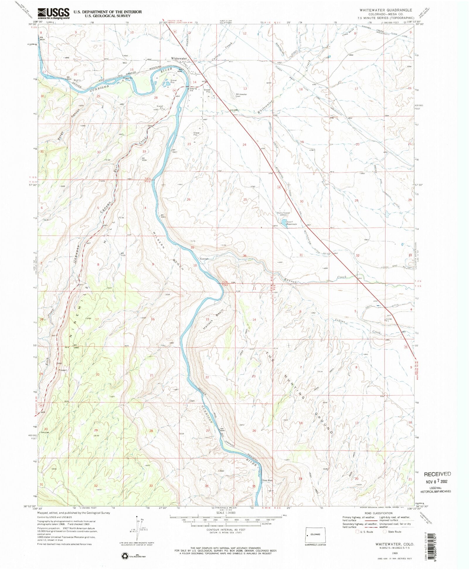 Classic USGS Whitewater Colorado 7.5'x7.5' Topo Map – MyTopo Map Store