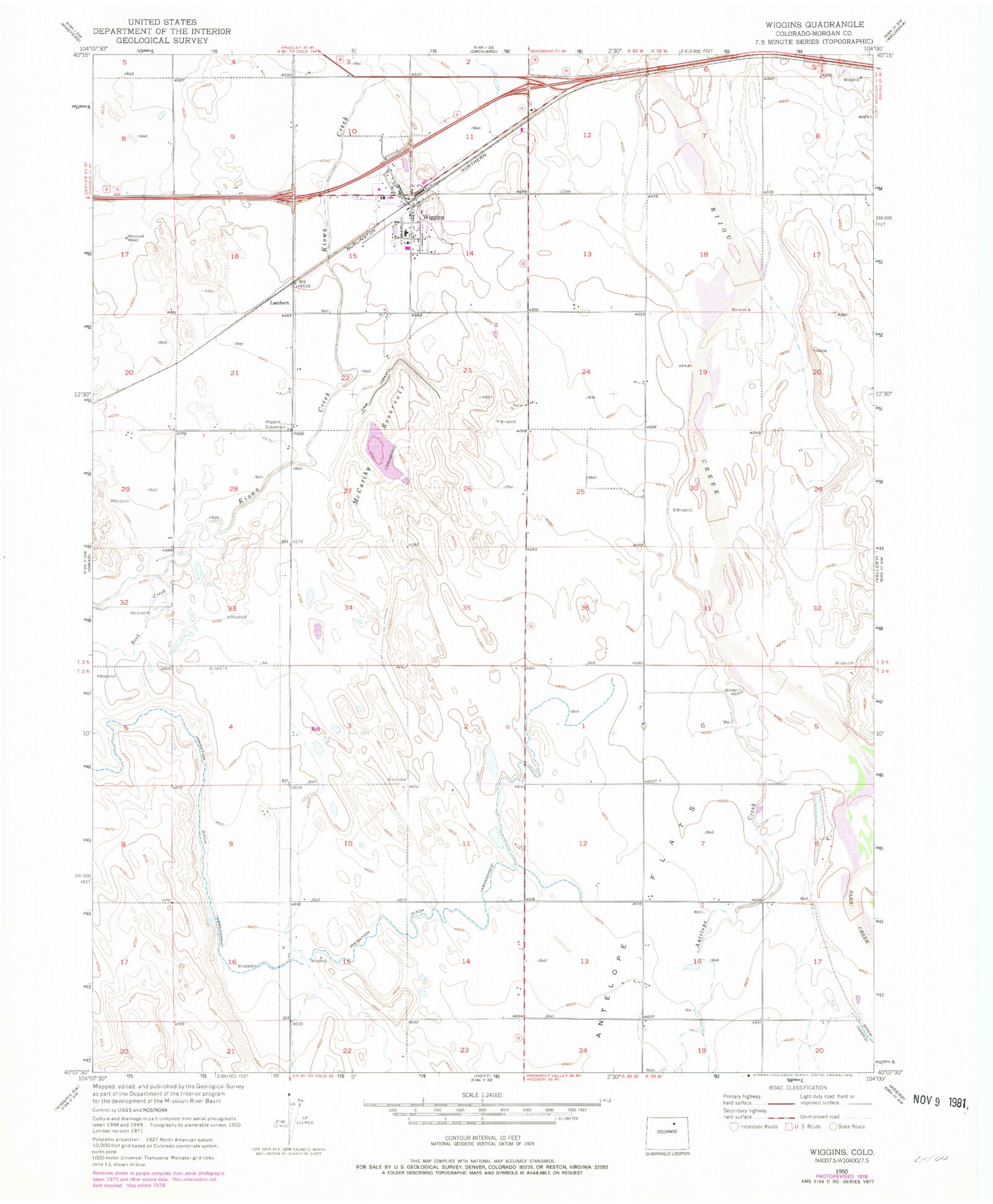 Classic USGS Wiggins Colorado 7.5'x7.5' Topo Map – MyTopo Map Store
