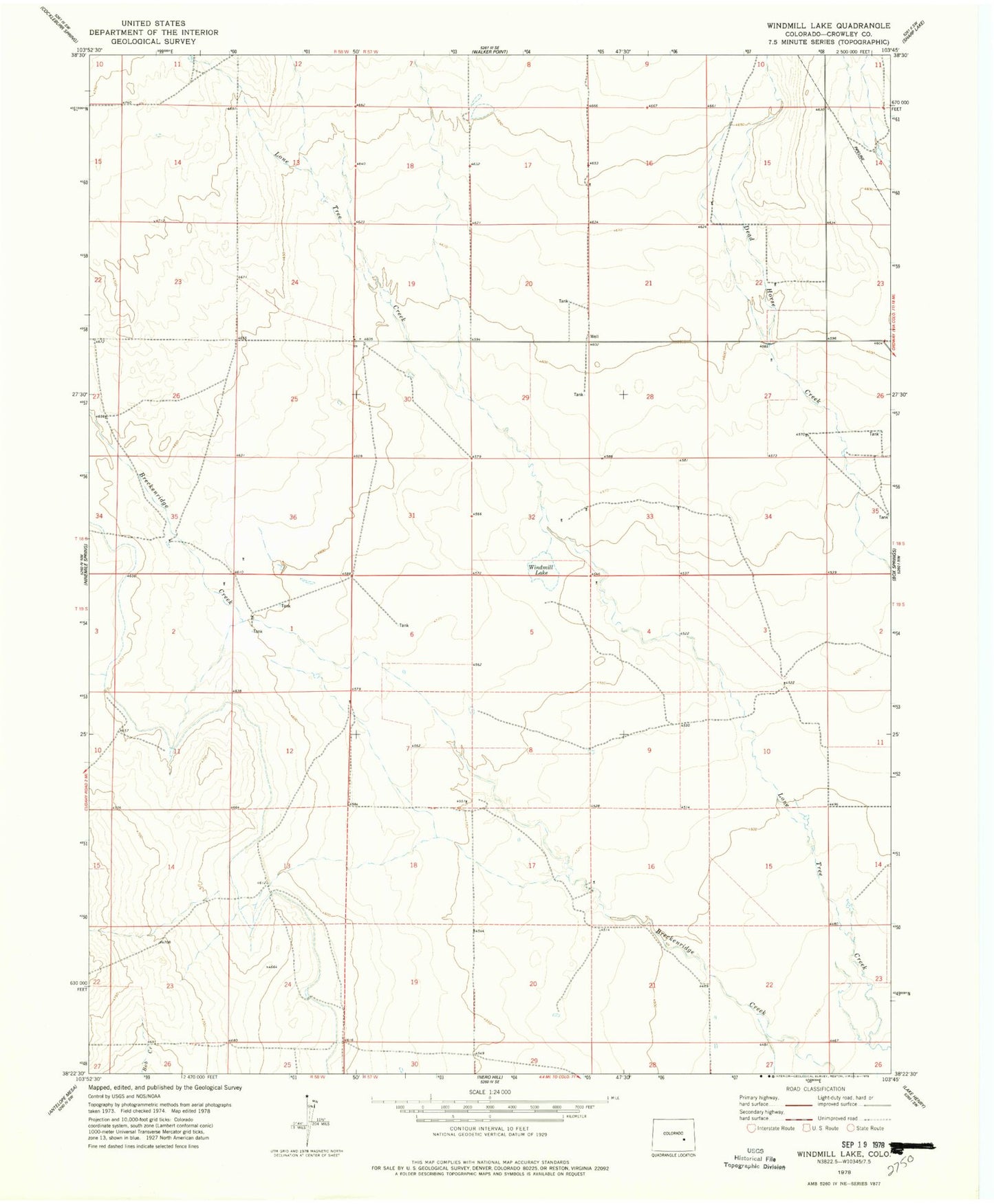 Classic USGS Windmill Lake Colorado 7.5'x7.5' Topo Map – MyTopo Map Store