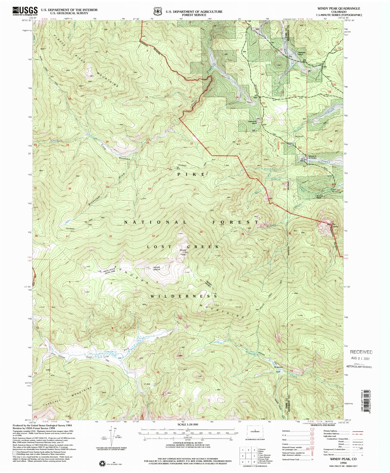 Classic USGS Windy Peak Colorado 7.5'x7.5' Topo Map – MyTopo Map Store