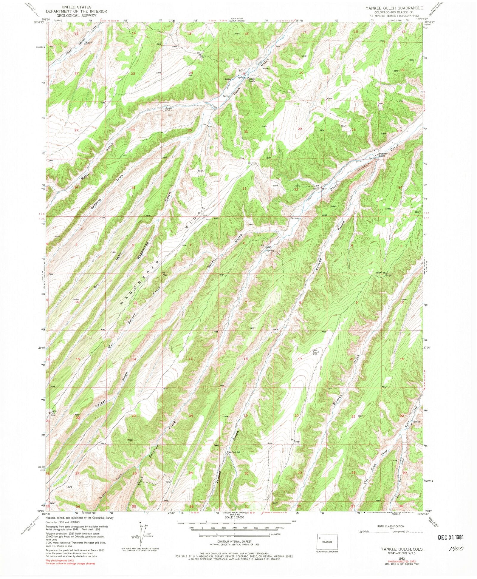 Classic USGS Yankee Gulch Colorado 7.5'x7.5' Topo Map – MyTopo Map Store