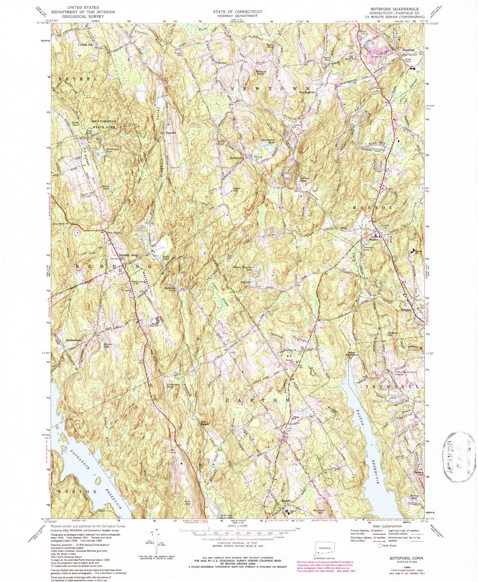 Classic USGS Botsford Connecticut 7.5'x7.5' Topo Map – MyTopo Map Store