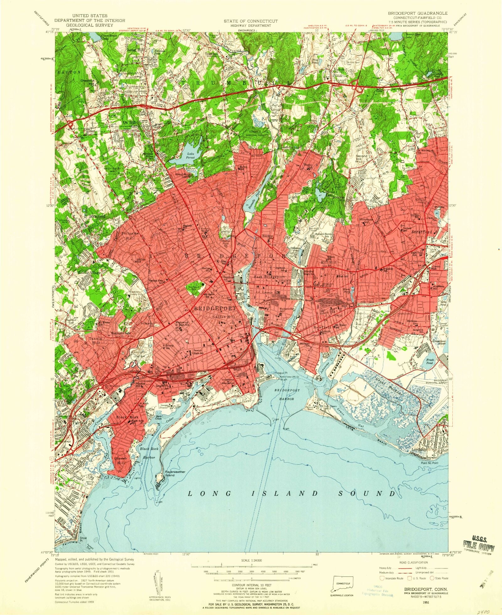 Classic USGS Bridgeport Connecticut 7.5'x7.5' Topo Map – MyTopo Map Store