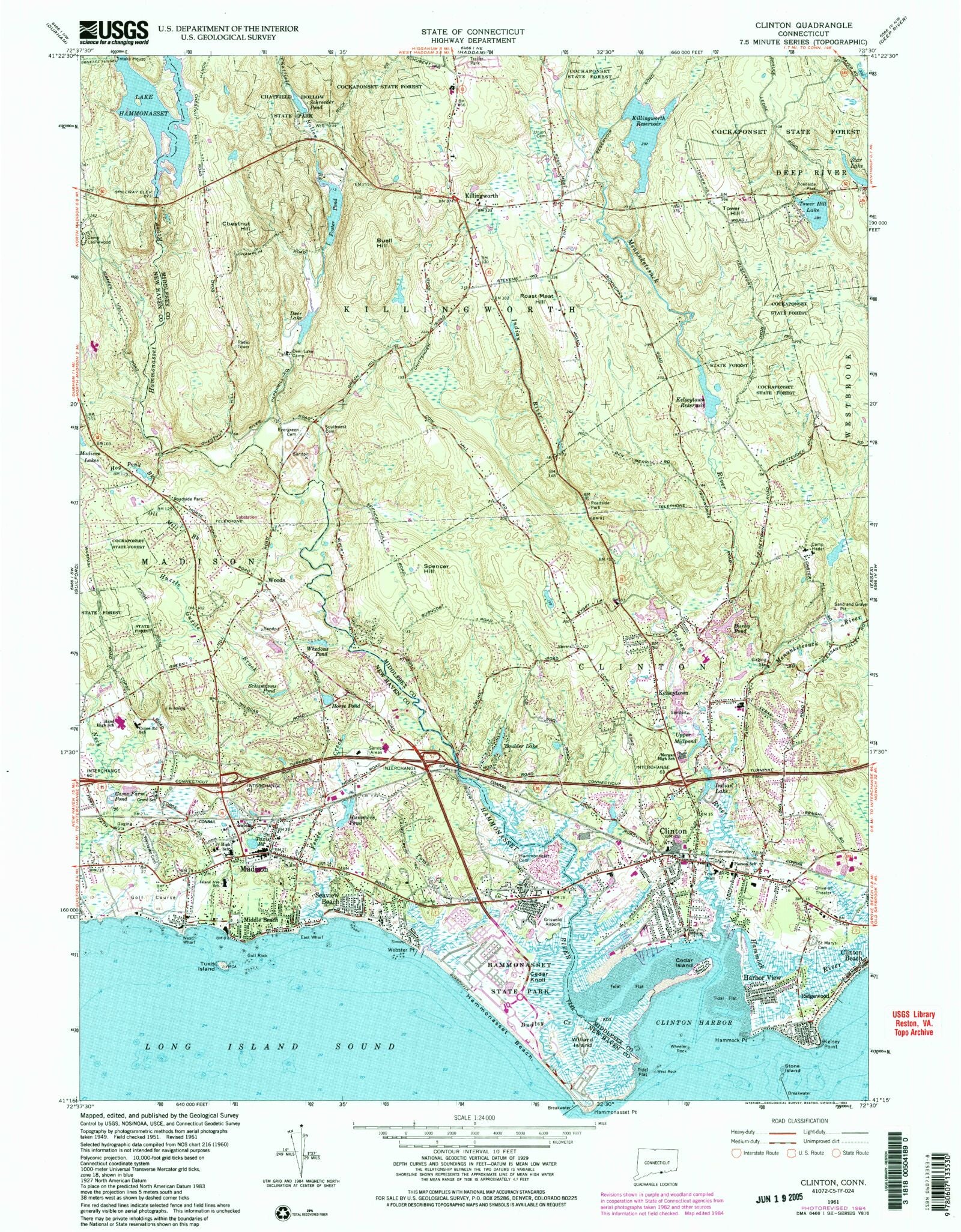 Classic USGS Clinton Connecticut 7.5'x7.5' Topo Map – MyTopo Map Store