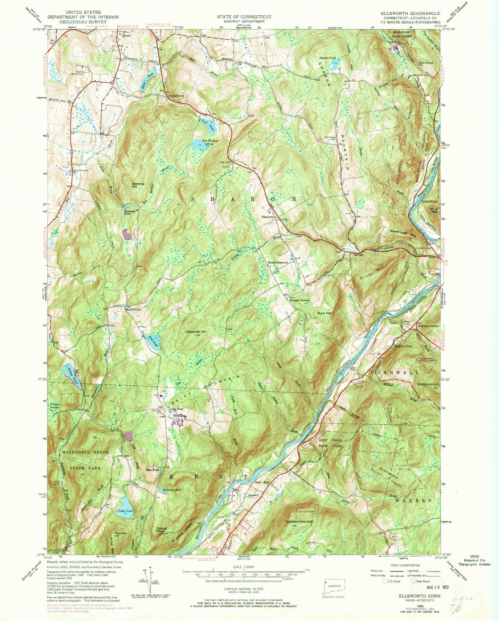 Classic USGS Ellsworth Connecticut 7.5'x7.5' Topo Map – MyTopo Map Store