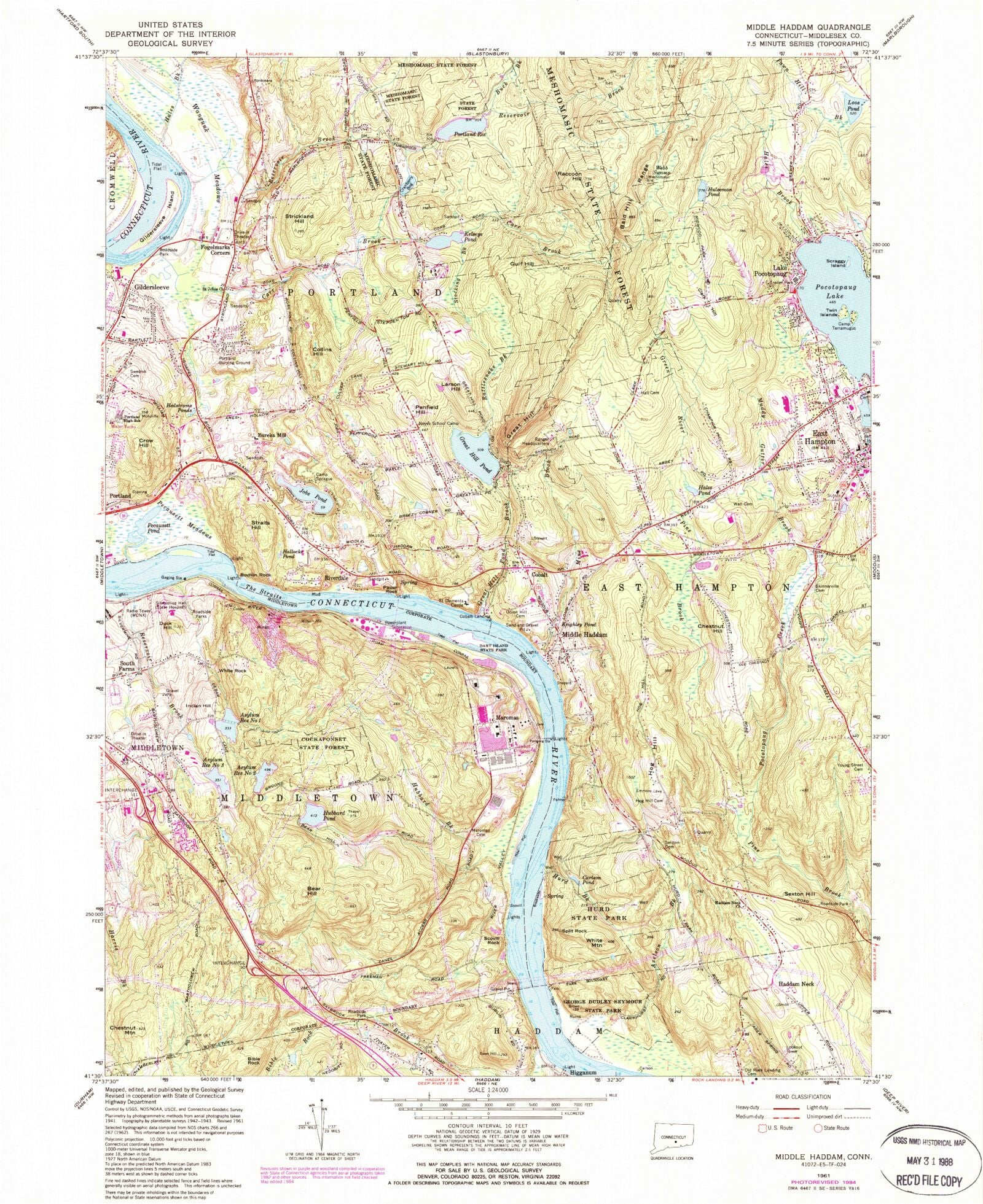 Classic USGS Middle Haddam Connecticut 7.5'x7.5' Topo Map – MyTopo Map ...