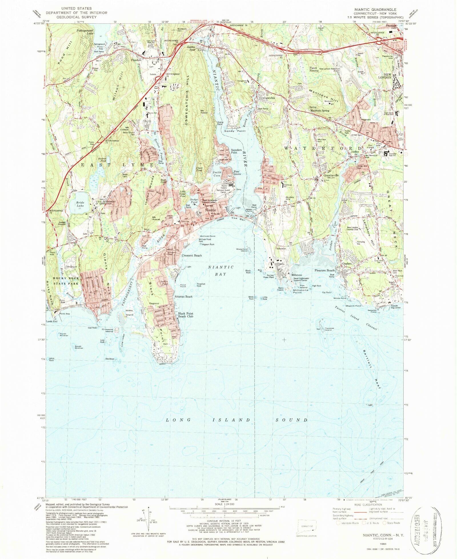 Classic USGS Niantic Connecticut 7.5'x7.5' Topo Map – MyTopo Map Store