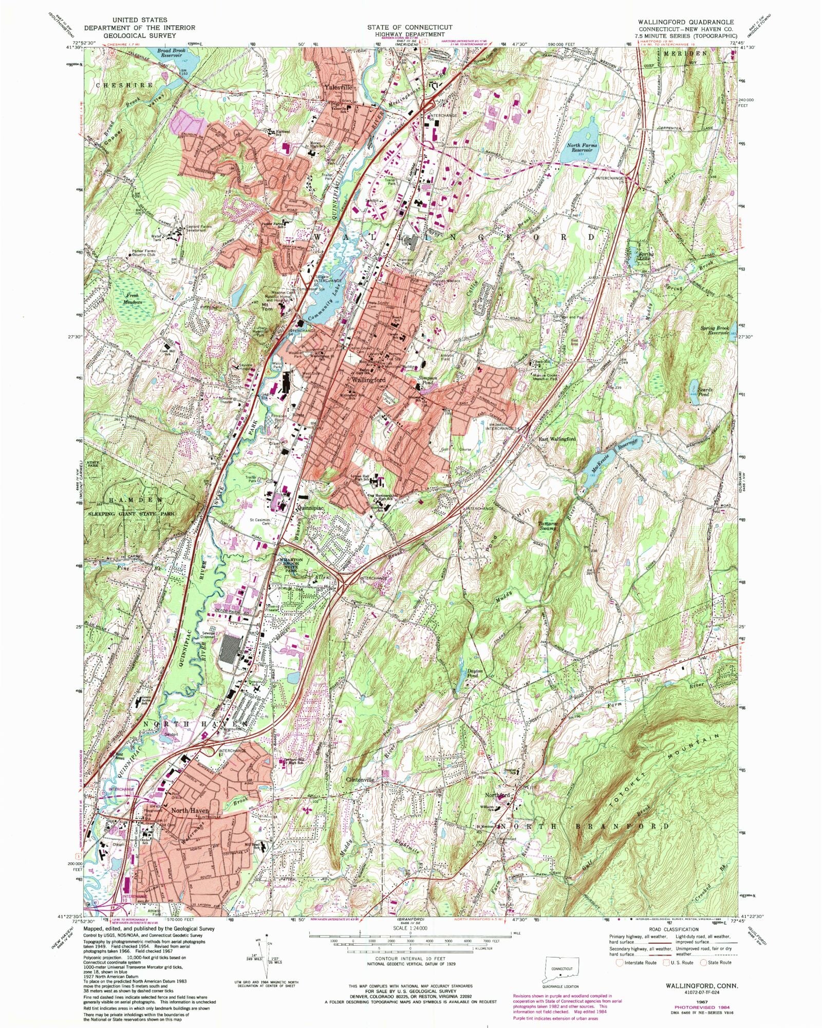 Classic USGS Wallingford Connecticut 7.5'x7.5' Topo Map – MyTopo Map Store