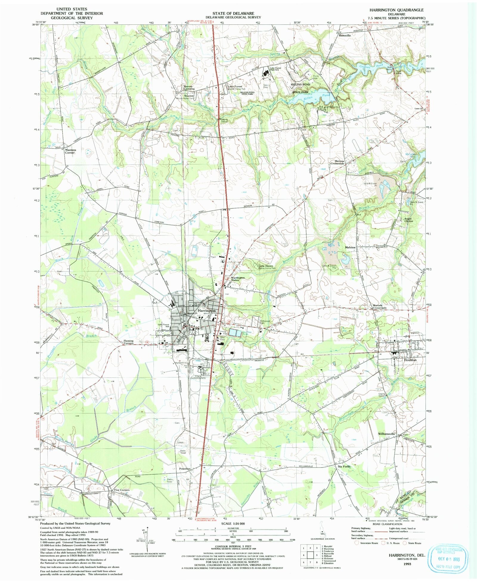 Classic USGS Harrington Delaware 7.5'x7.5' Topo Map – MyTopo Map Store