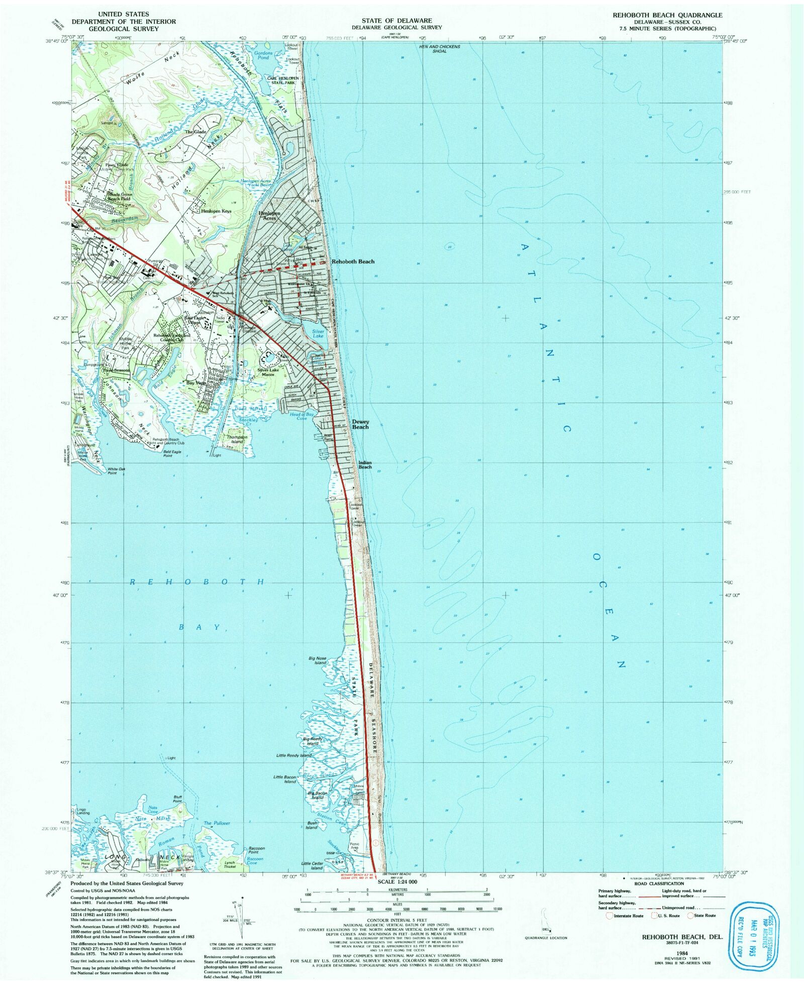 Classic USGS Rehoboth Beach Delaware 7.5'x7.5' Topo Map – MyTopo Map Store