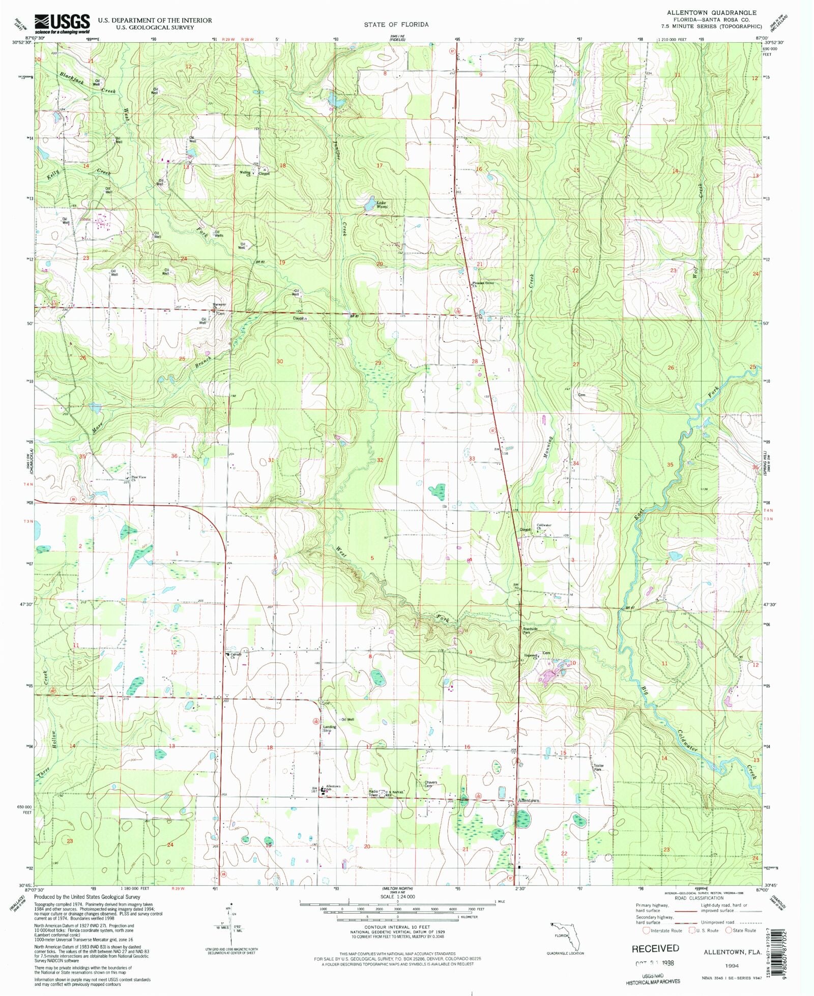 Classic USGS Allentown Florida 7.5'x7.5' Topo Map – MyTopo Map Store