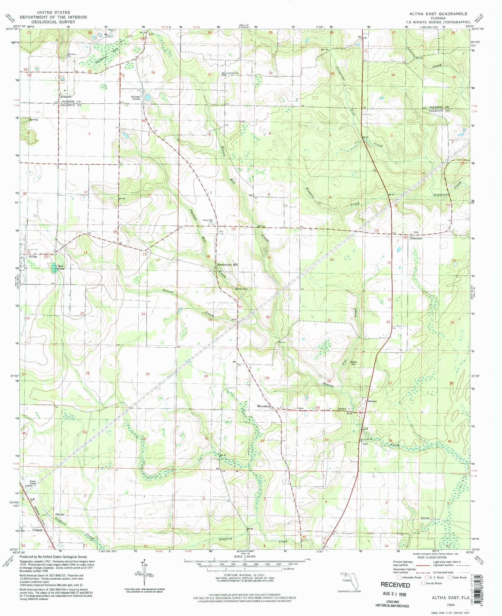 Classic USGS Altha East Florida 7.5'x7.5' Topo Map – MyTopo Map Store
