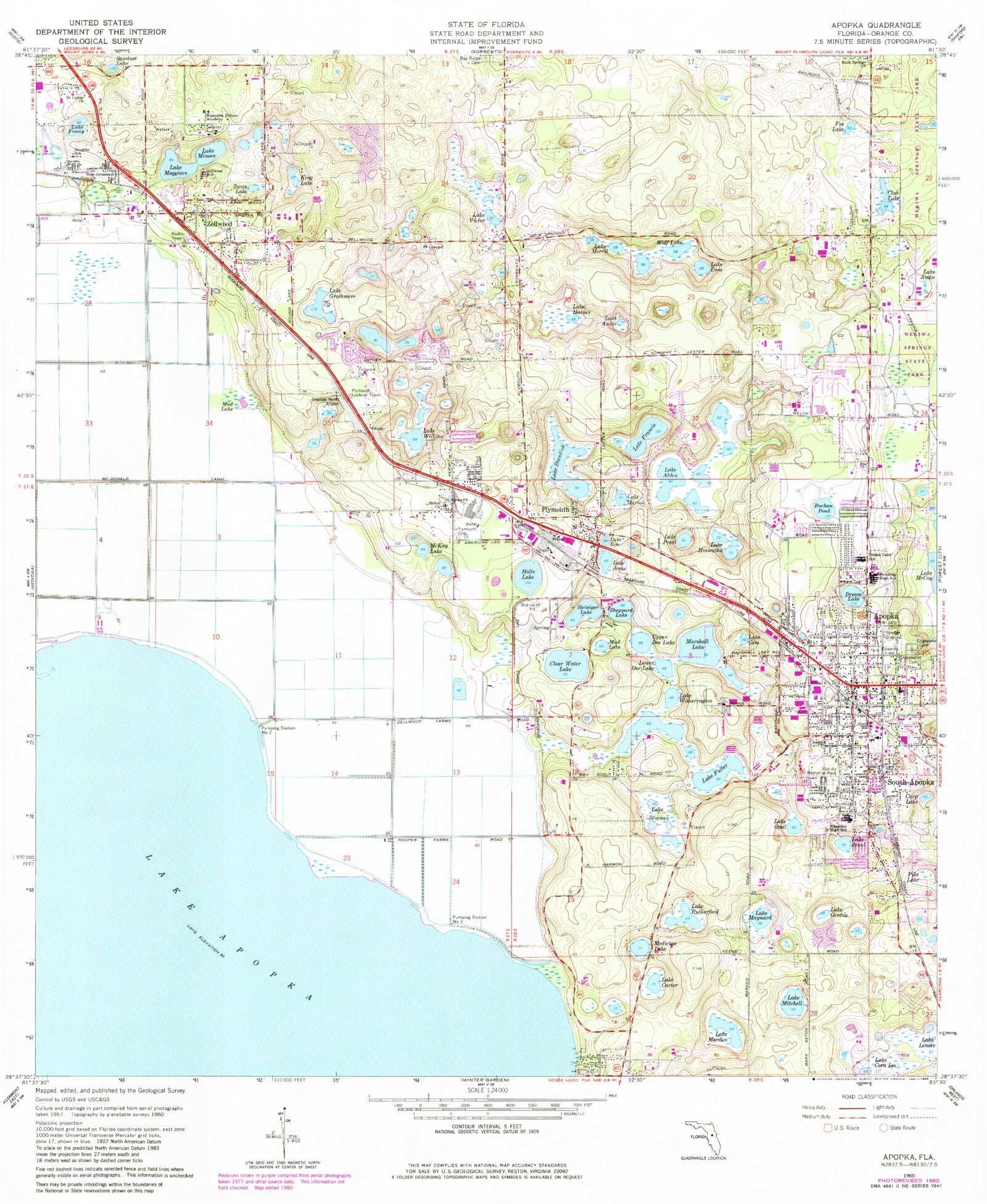 Classic USGS Apopka Florida 7.5'x7.5' Topo Map – MyTopo Map Store
