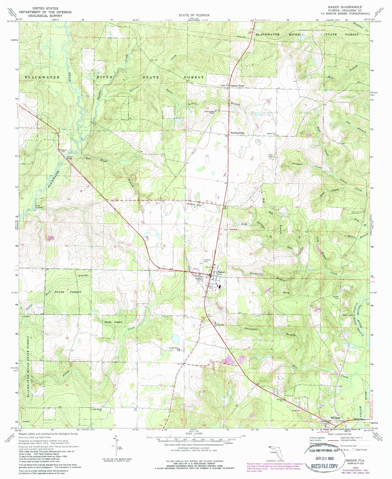 Classic USGS Baker Florida 7.5'x7.5' Topo Map – MyTopo Map Store