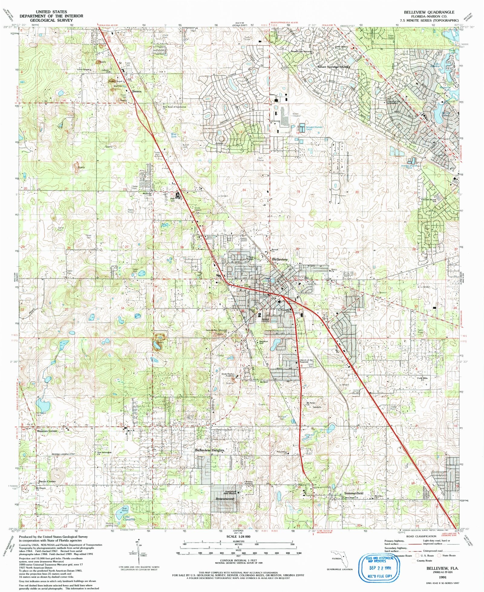 Classic USGS Belleview Florida 7.5'x7.5' Topo Map – MyTopo Map Store