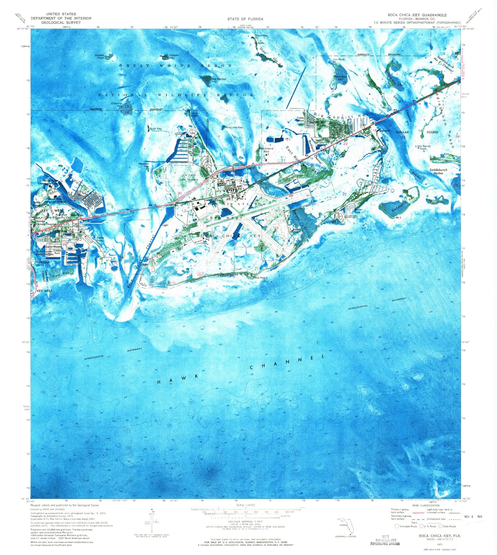 Classic USGS Boca Chica Key Florida 7.5'x7.5' Topo Map – MyTopo Map Store