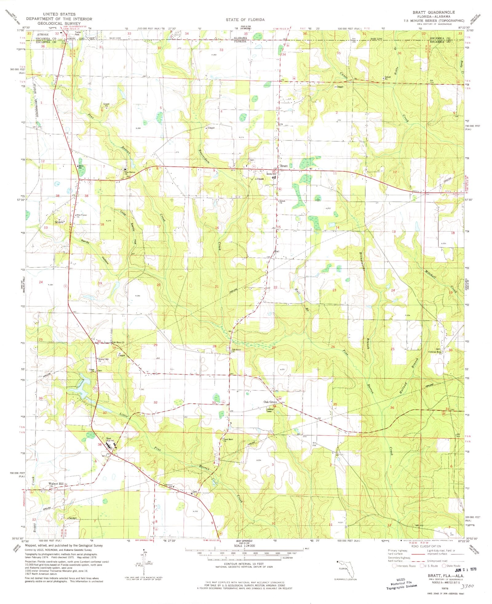 Classic USGS Bratt Florida 7.5'x7.5' Topo Map – MyTopo Map Store