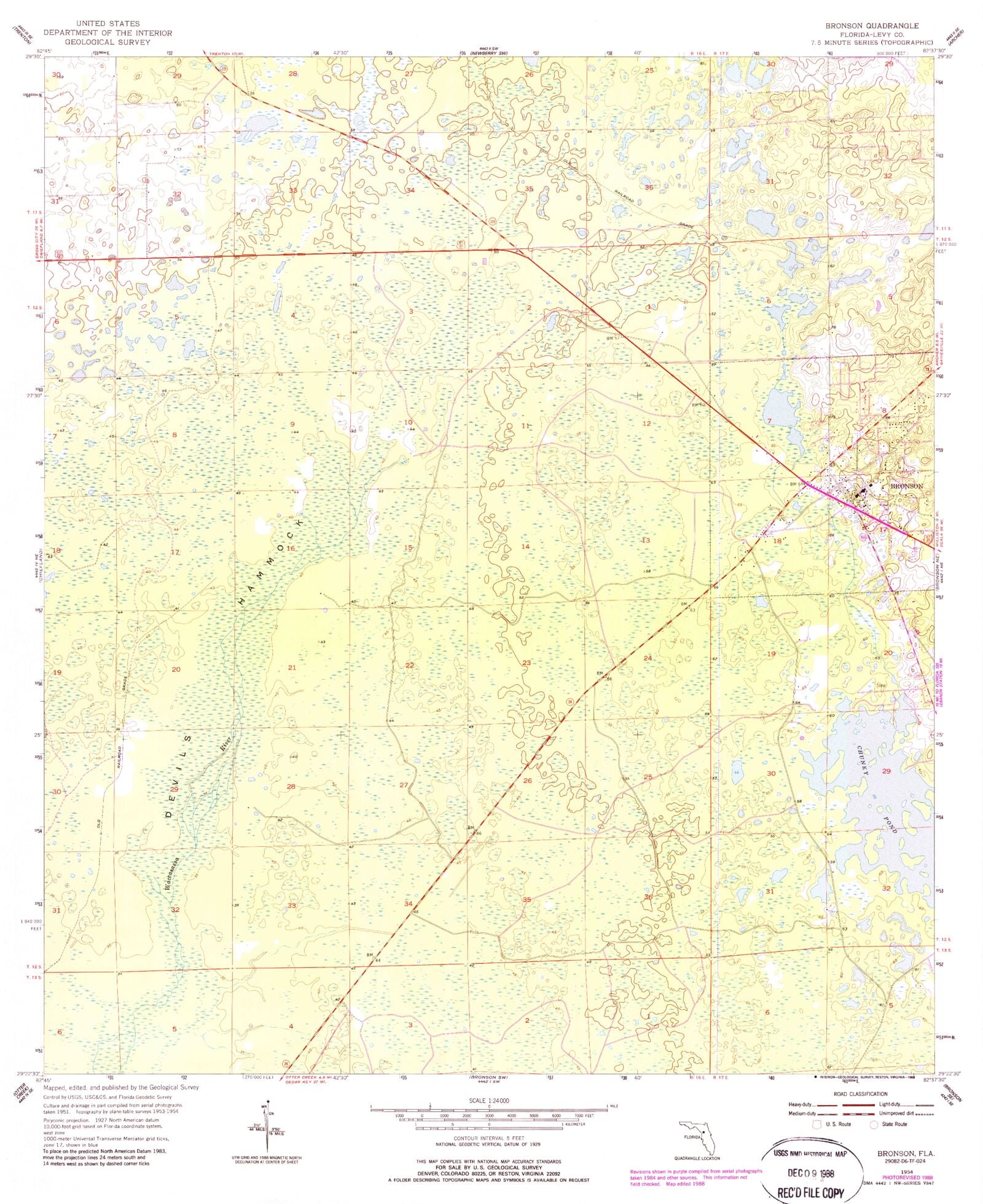 Classic USGS Bronson Florida 7.5'x7.5' Topo Map – MyTopo Map Store