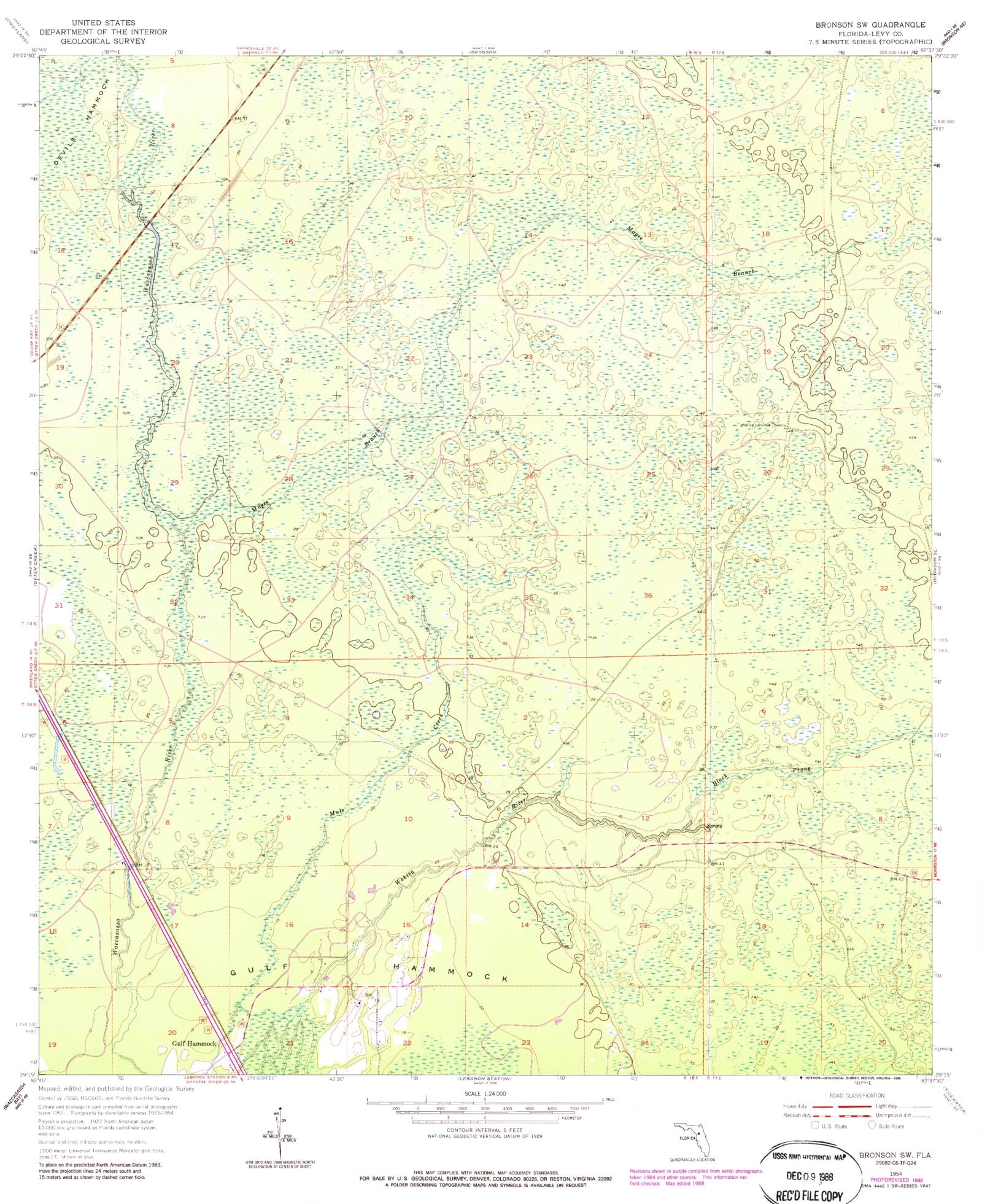 Classic USGS Bronson SW Florida 7.5'x7.5' Topo Map – MyTopo Map Store