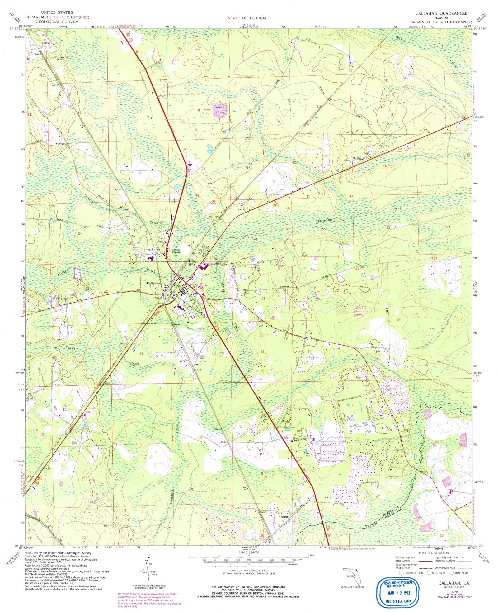 Classic USGS Callahan Florida 7.5'x7.5' Topo Map – MyTopo Map Store