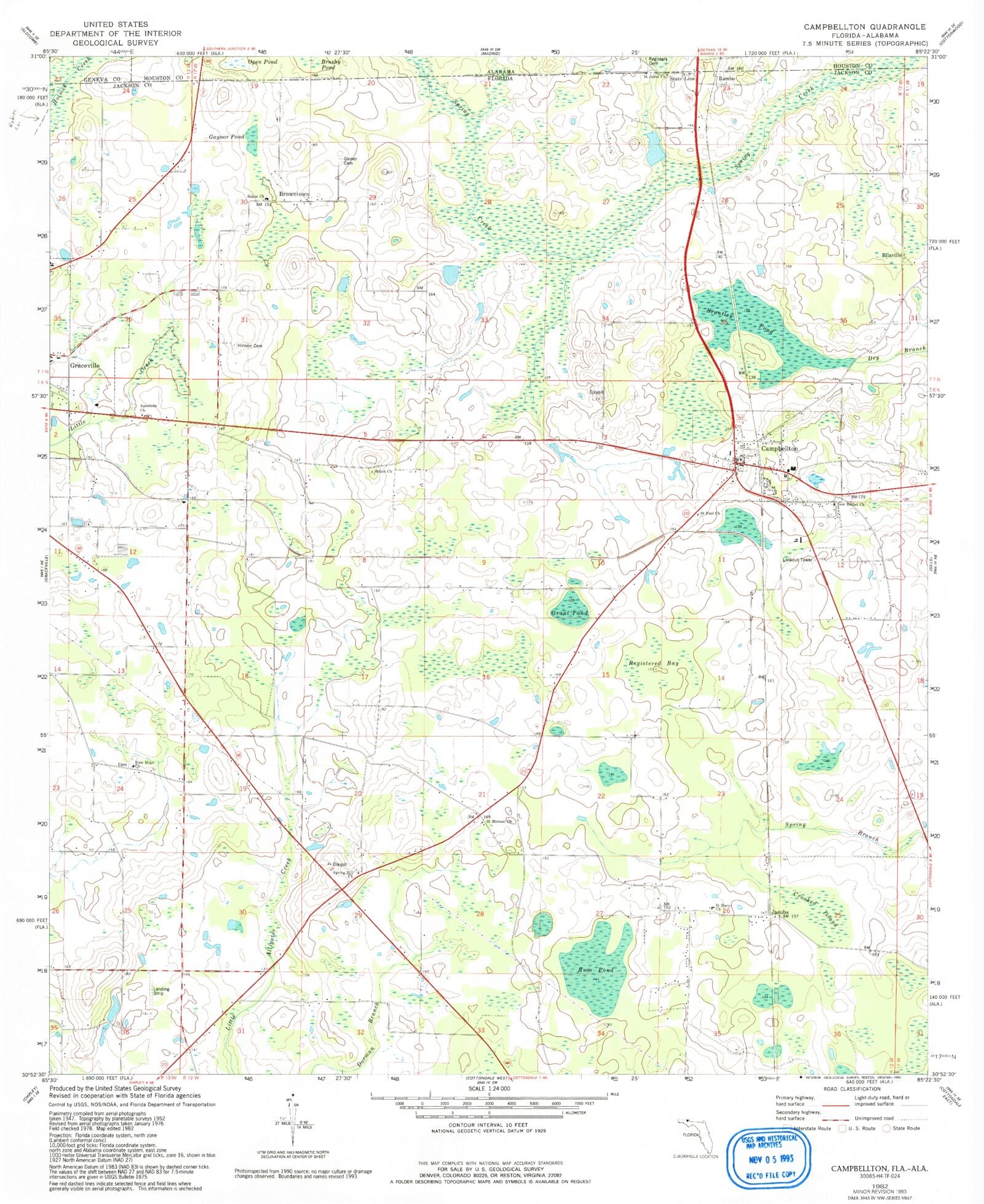 Classic USGS Campbellton Florida 7.5'x7.5' Topo Map – MyTopo Map Store