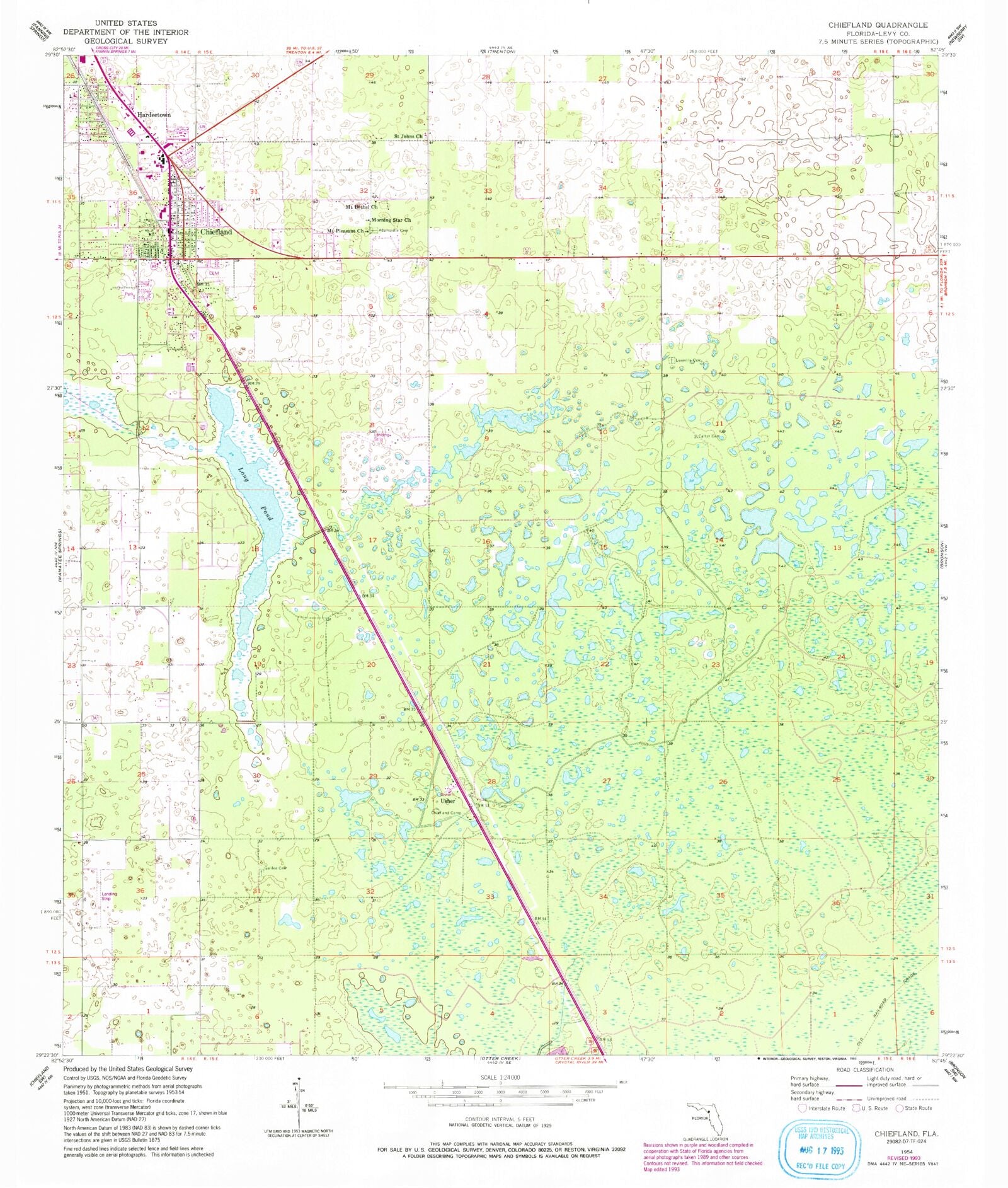 Classic USGS Chiefland Florida 7.5'x7.5' Topo Map – MyTopo Map Store