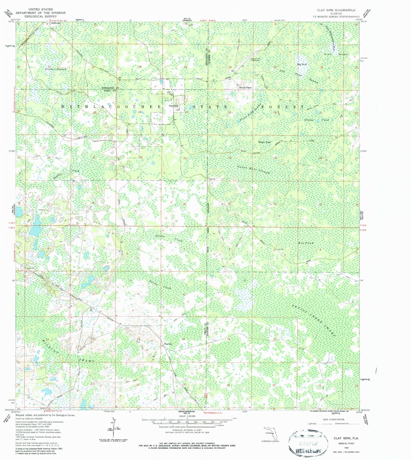 Classic USGS Clay Sink Florida 7.5'x7.5' Topo Map – MyTopo Map Store